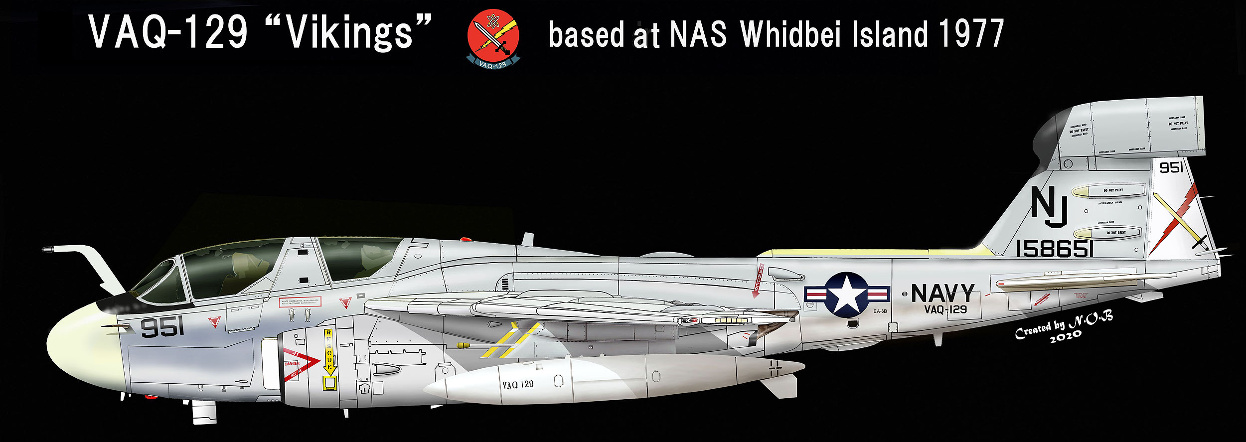 ↑1975年11月モフェットフィールド海軍航空基地で撮影されたVAQ-129のEA-6B/Bu.No.158033